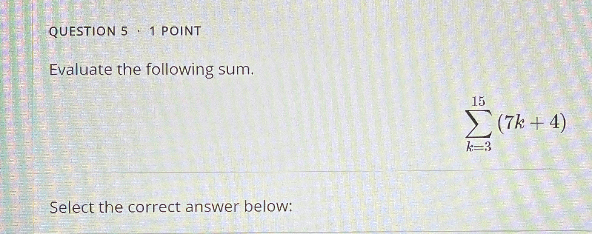 Solved QUESTION 5 - 1 ﻿POINTEvaluate the following | Chegg.com