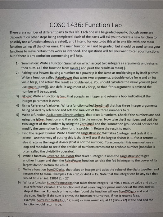 Solved COSC 1436: Function Lab There are a number of | Chegg.com