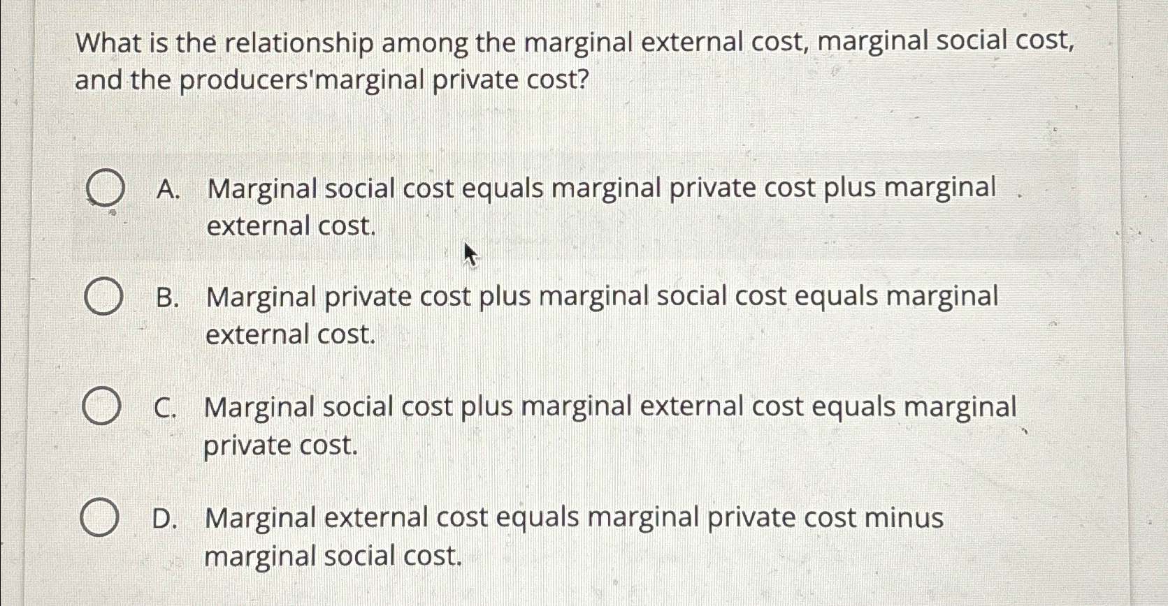 Solved What is the relationship among the marginal external | Chegg.com