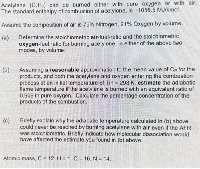 Solved The standard enthalpy of combustion of acetylene, is | Chegg.com