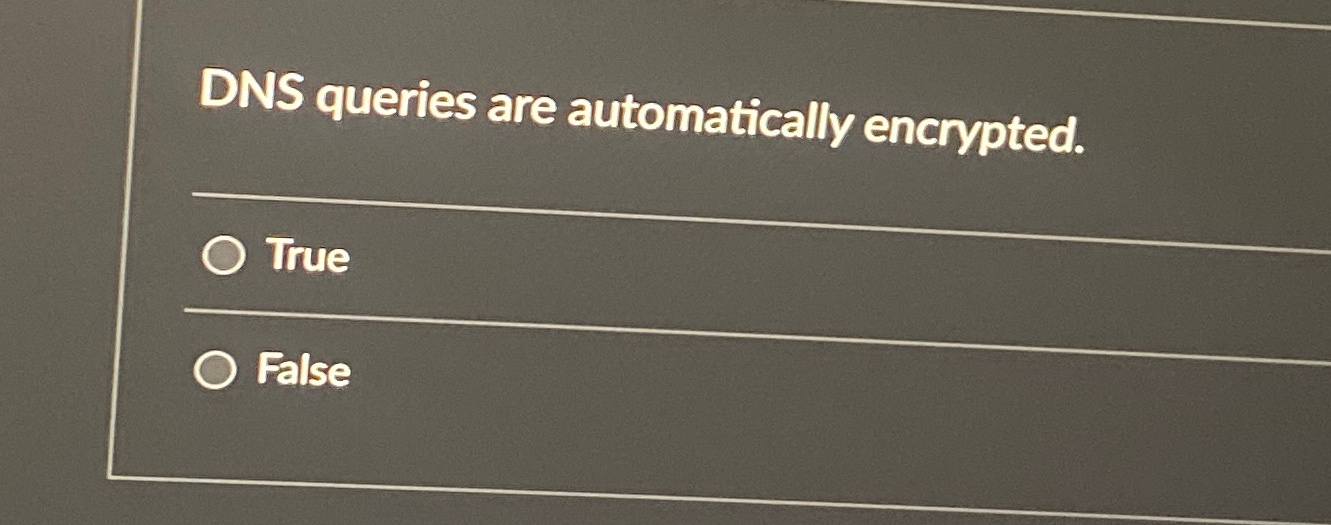 Solved DNS queries are automatically encrypted.TrueFalse | Chegg.com