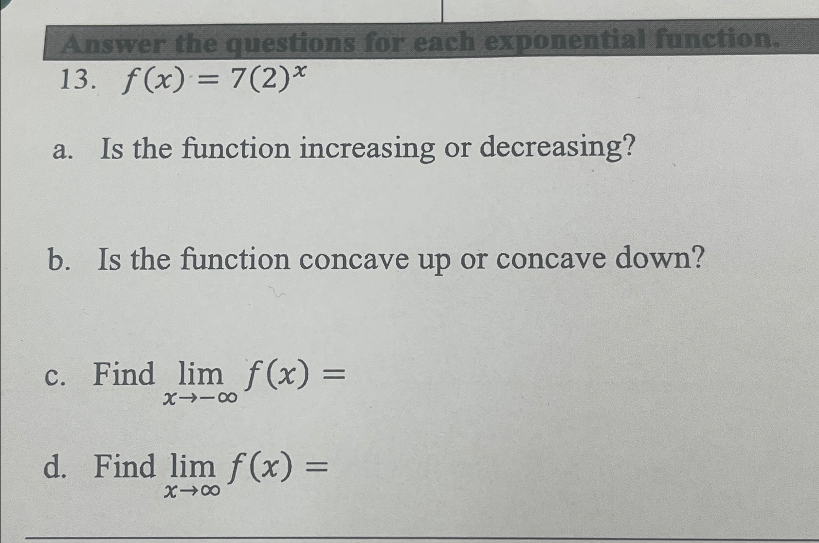 Solved Answer the questions for each exponential | Chegg.com