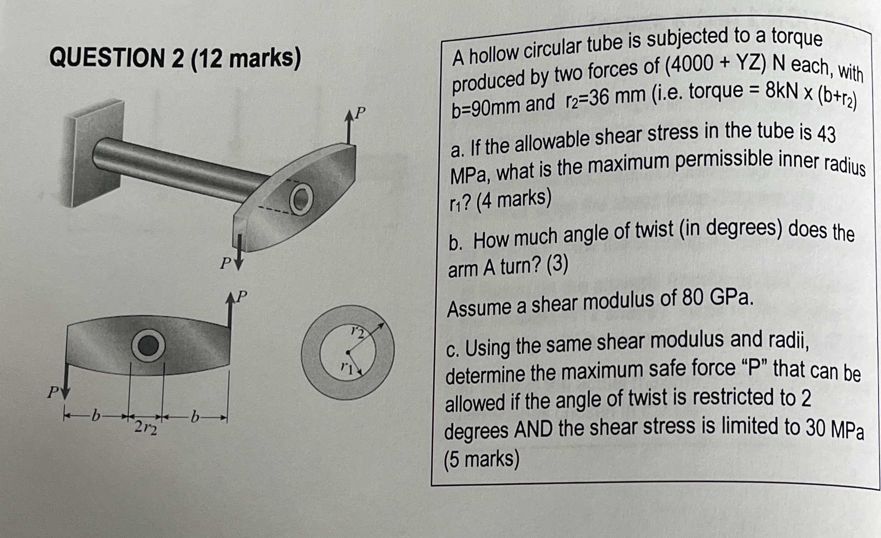 Solved QUESTION 2 (12 ﻿marks)A hollow circular tube is | Chegg.com