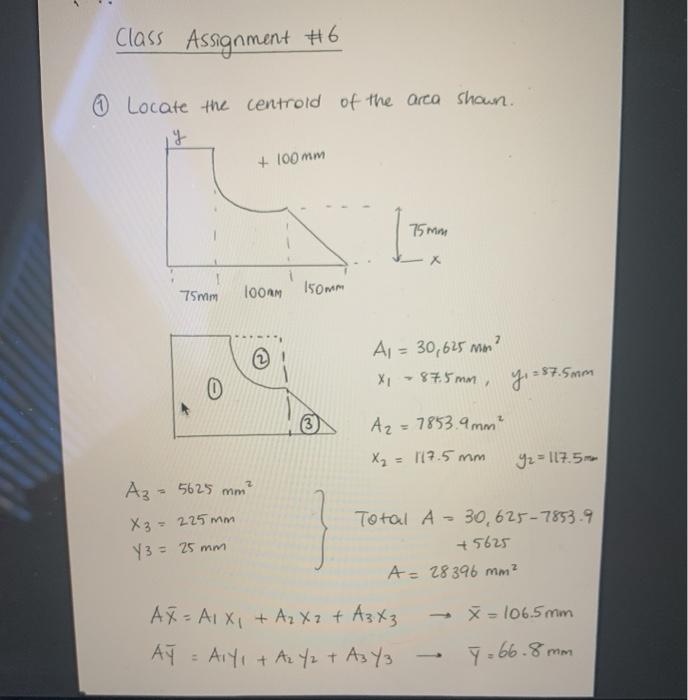 Solved Class Assignment #6 © Locate the centroid of the area | Chegg.com
