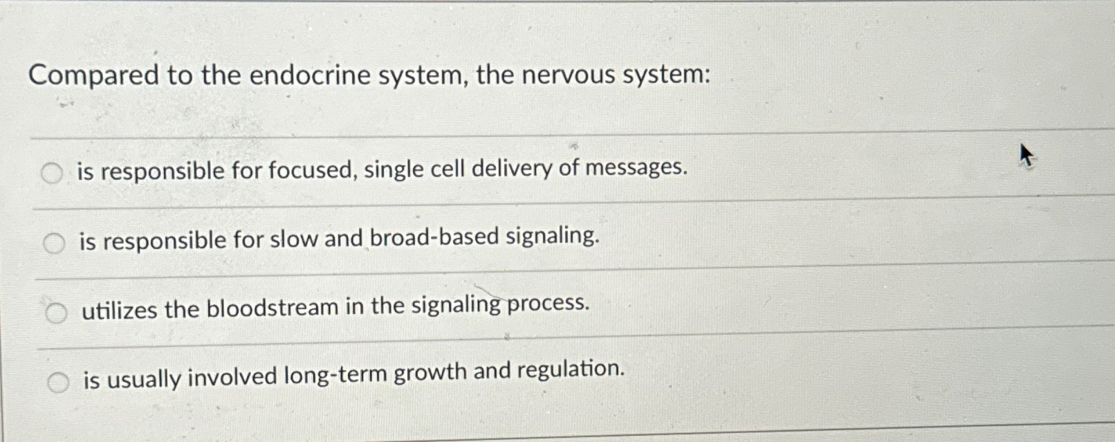 Solved Compared to the endocrine system, the nervous | Chegg.com