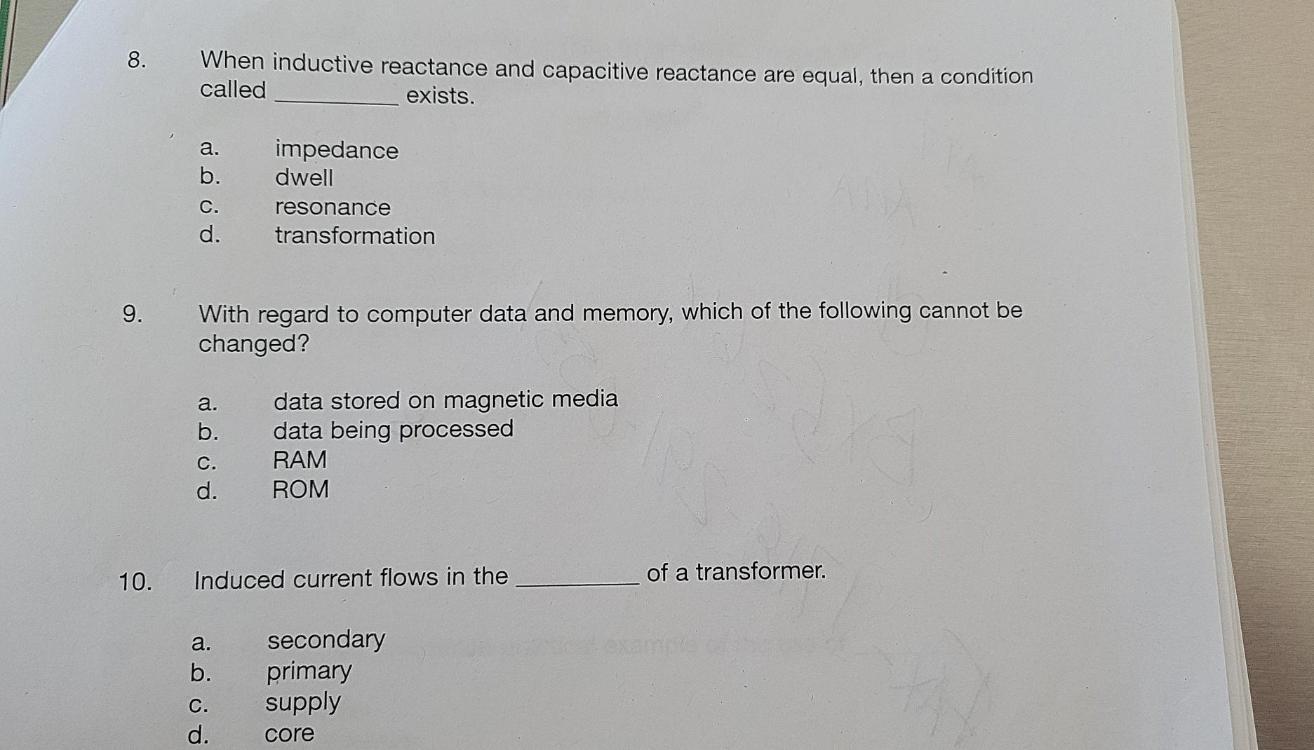 Solved 8. When inductive reactance and capacitive reactance | Chegg.com