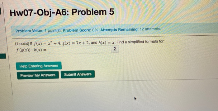 Solved Hw07 Obj A6 Problem 5 Problem Value 1 Points