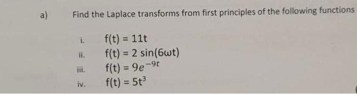 Solved Find the Laplace transforms from first principles of | Chegg.com
