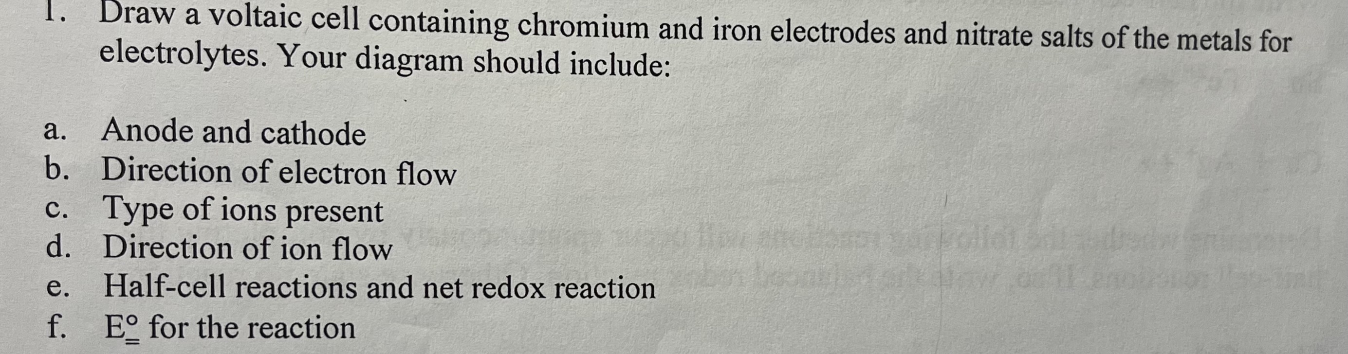 Solved Draw a voltaic cell containing chromium and iron | Chegg.com