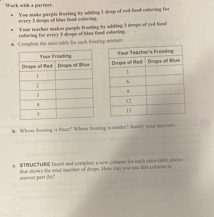 Solved Work with a partner. • You make purple frosting by | Chegg.com