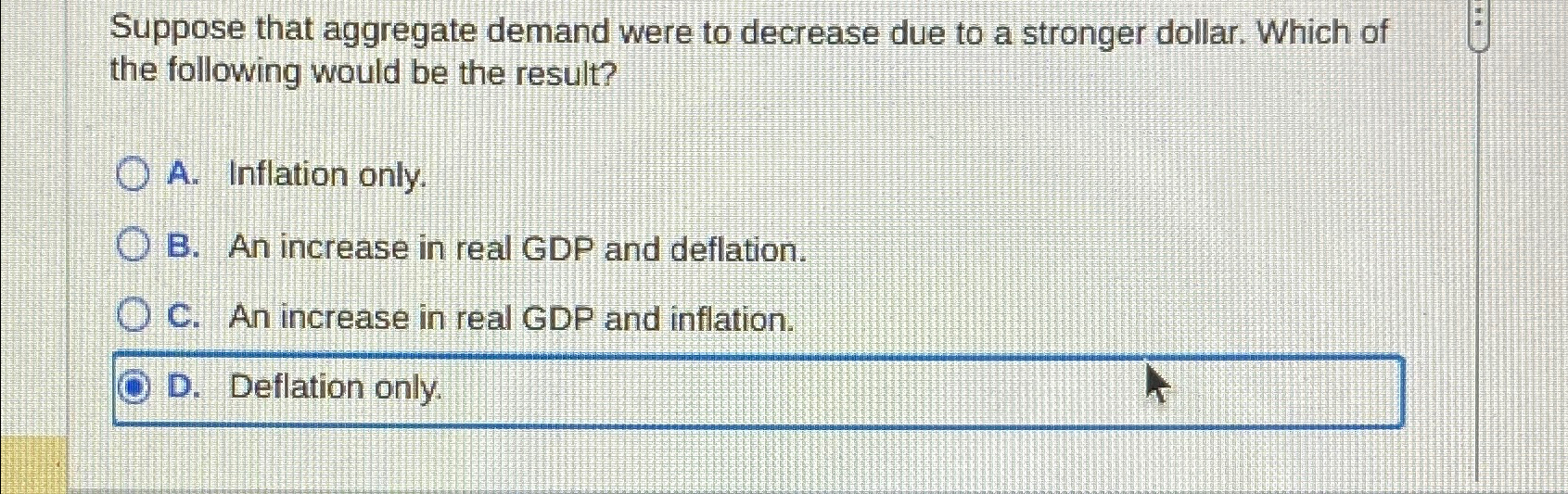 Solved Suppose that aggregate demand were to decrease due to | Chegg.com
