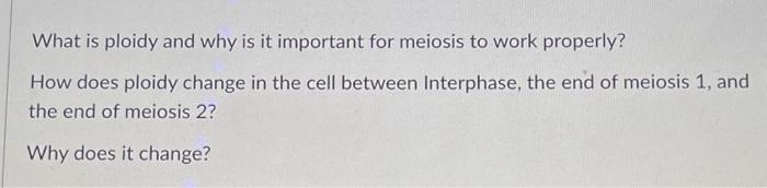 Solved What is ploidy and why is it important for meiosis to | Chegg.com