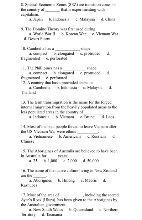 Solved 8. Special Economic Zones (SEZ) are transition zones | Chegg.com