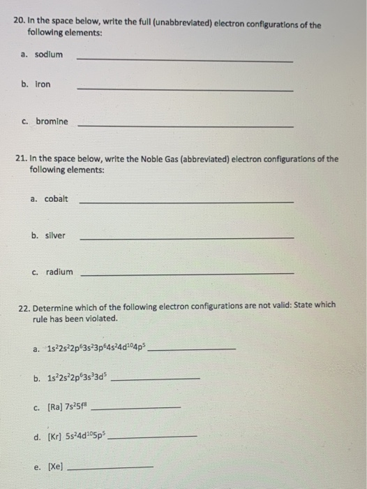 Solved Electronic Structure of an Atom (Worksheet) Useful | Chegg.com