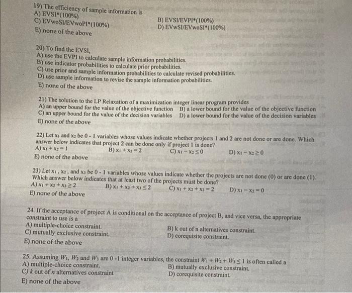 Solved 19) The efficiency of sample information is A) EVSI | Chegg.com