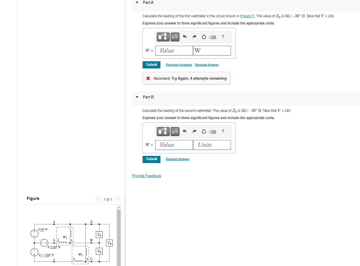 Solved Calculate the reading of the first wattmeter in the | Chegg.com
