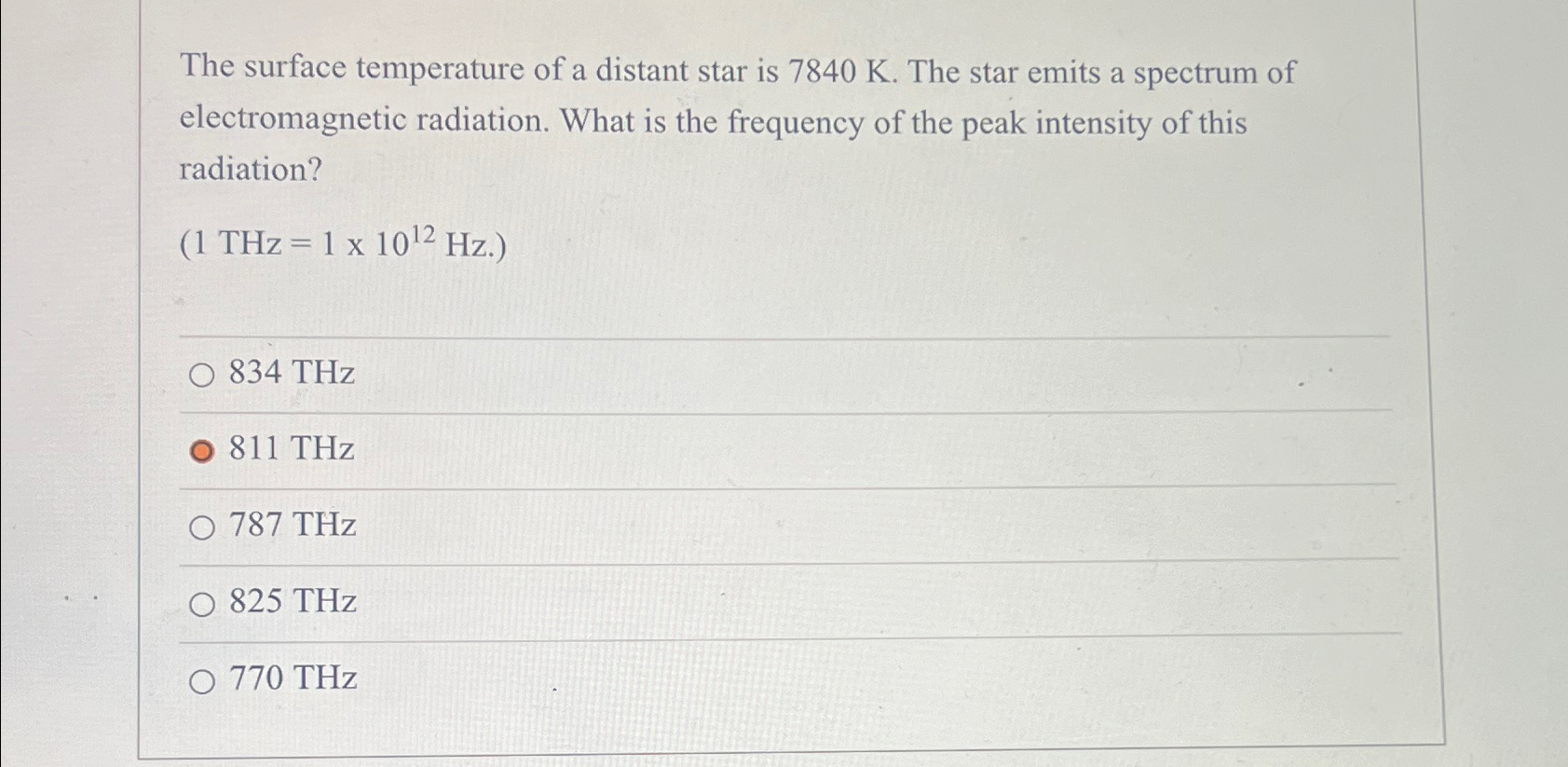 Solved The surface temperature of a distant star is 7840K. | Chegg.com