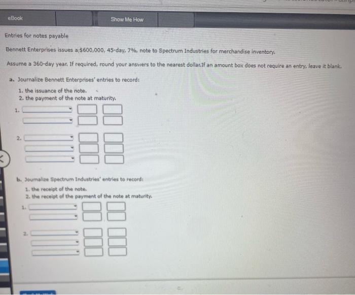 Solved Entries for notes payable Bennett Enterprises issues | Chegg.com