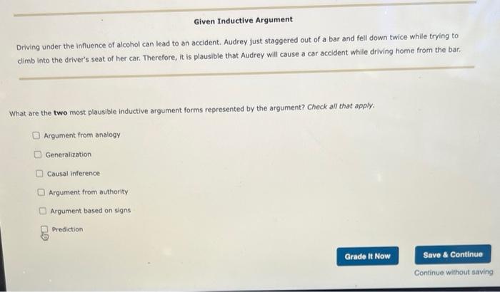 Given Inductive Argument Driving under the influence | Chegg.com