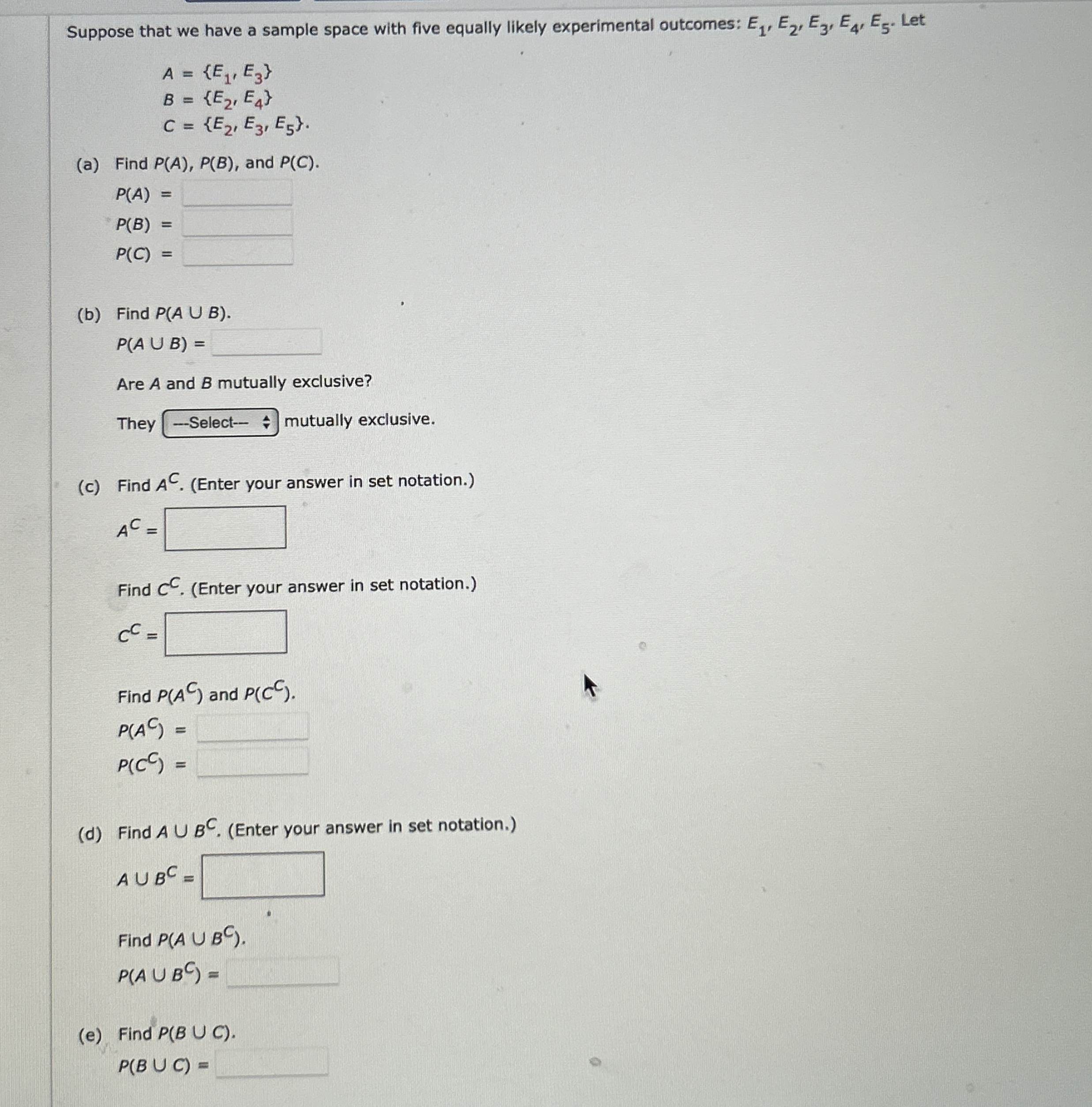 Solved Suppose that we have a sample space with five equally | Chegg.com
