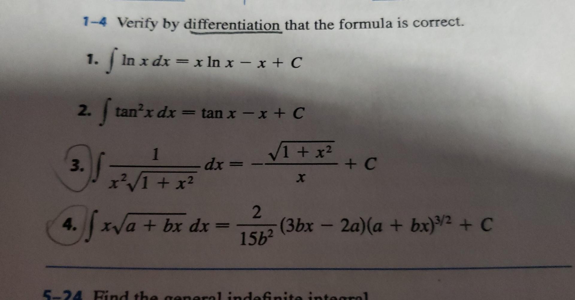 Solved 1-4 Verify by differentiation that the formula is | Chegg.com