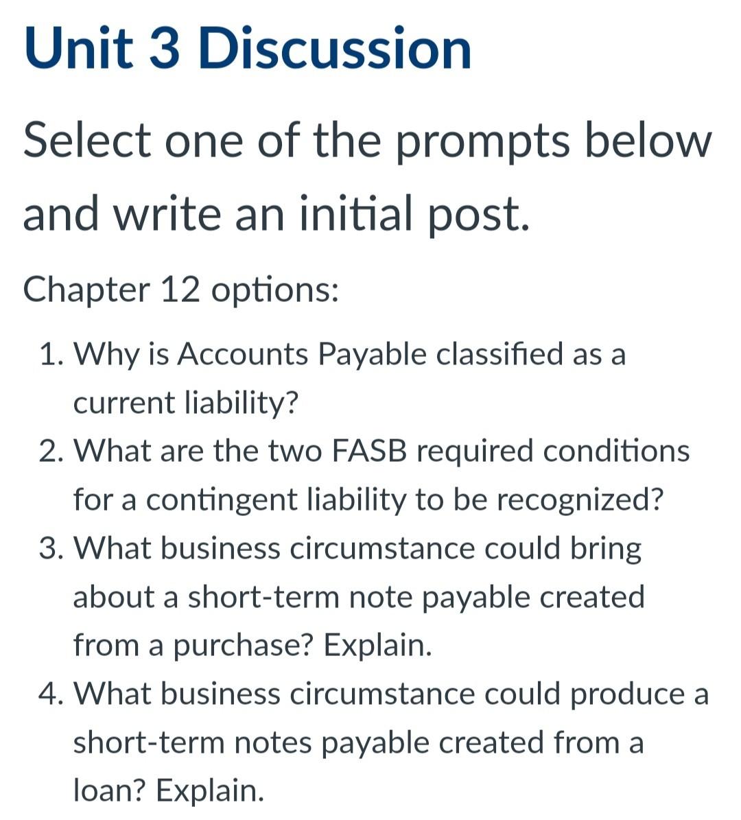 Solved Unit 3 Discussion Select one of the prompts below and | Chegg.com