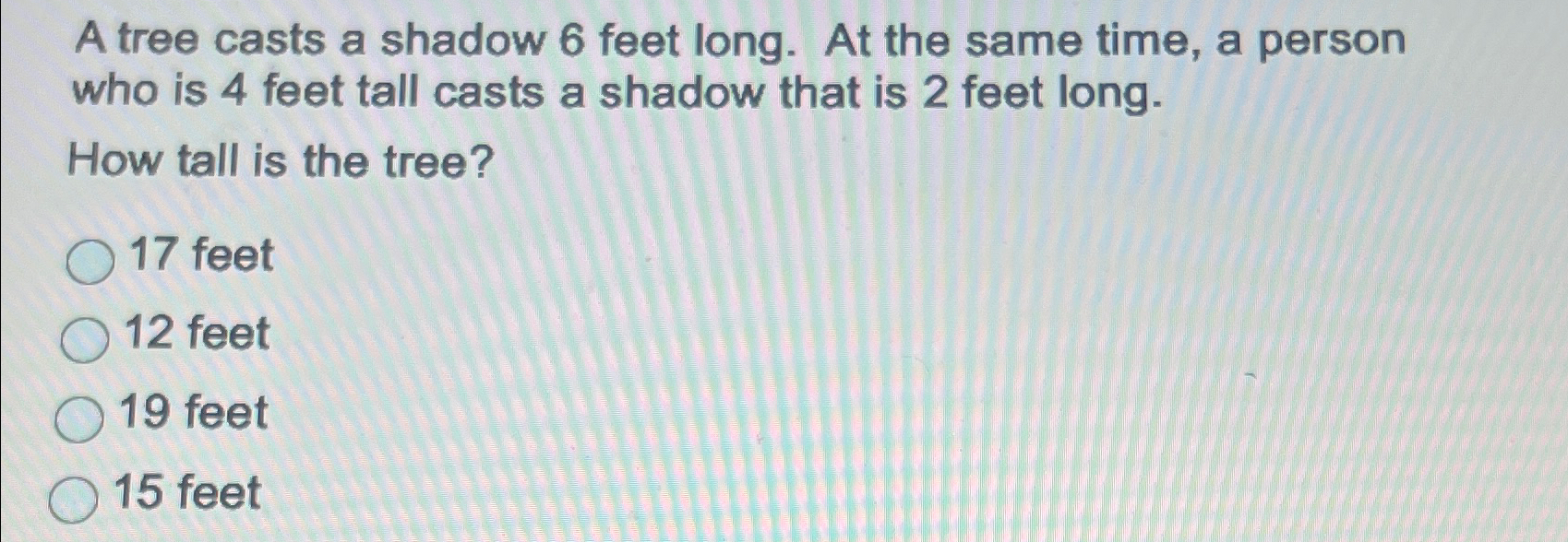 Solved A tree casts a shadow 6 ﻿feet long. At the same time, | Chegg.com