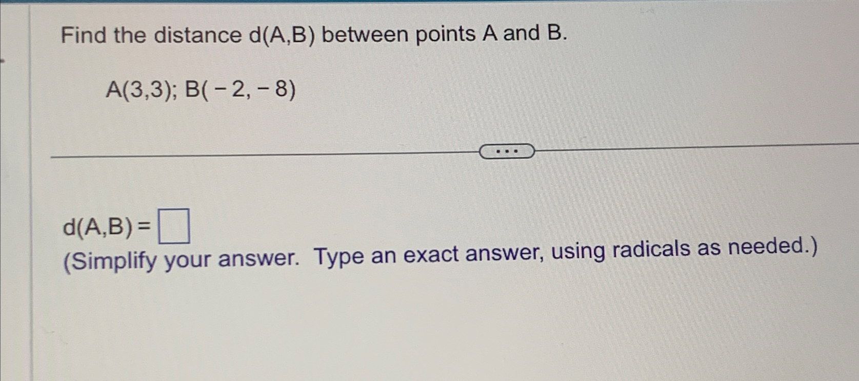 Solved Find the distance d(A,B) ﻿between points A and | Chegg.com