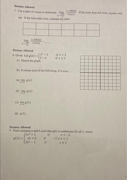 Solved Desmos Allowed 7. Use a table of values to determine | Chegg.com
