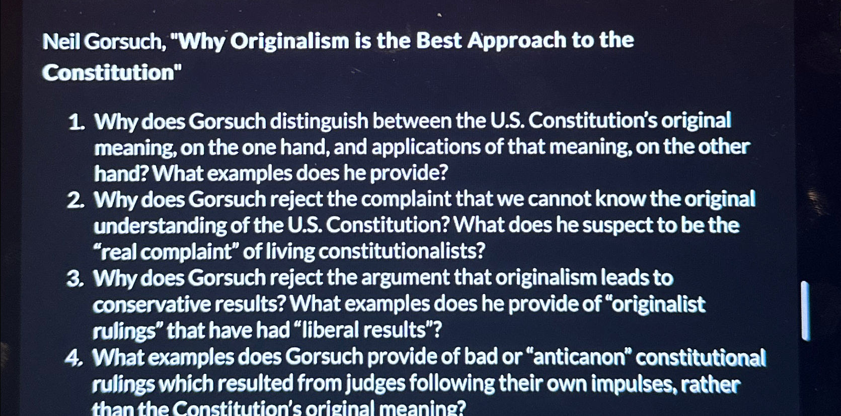 Solved Neil Gorsuch, "Why Originalism is the Best Approach | Chegg.com
