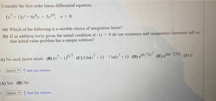 Solved Consider the first order linear differential | Chegg.com