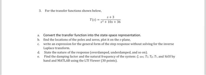 Solved 3. For the transfer functions shown below, | Chegg.com