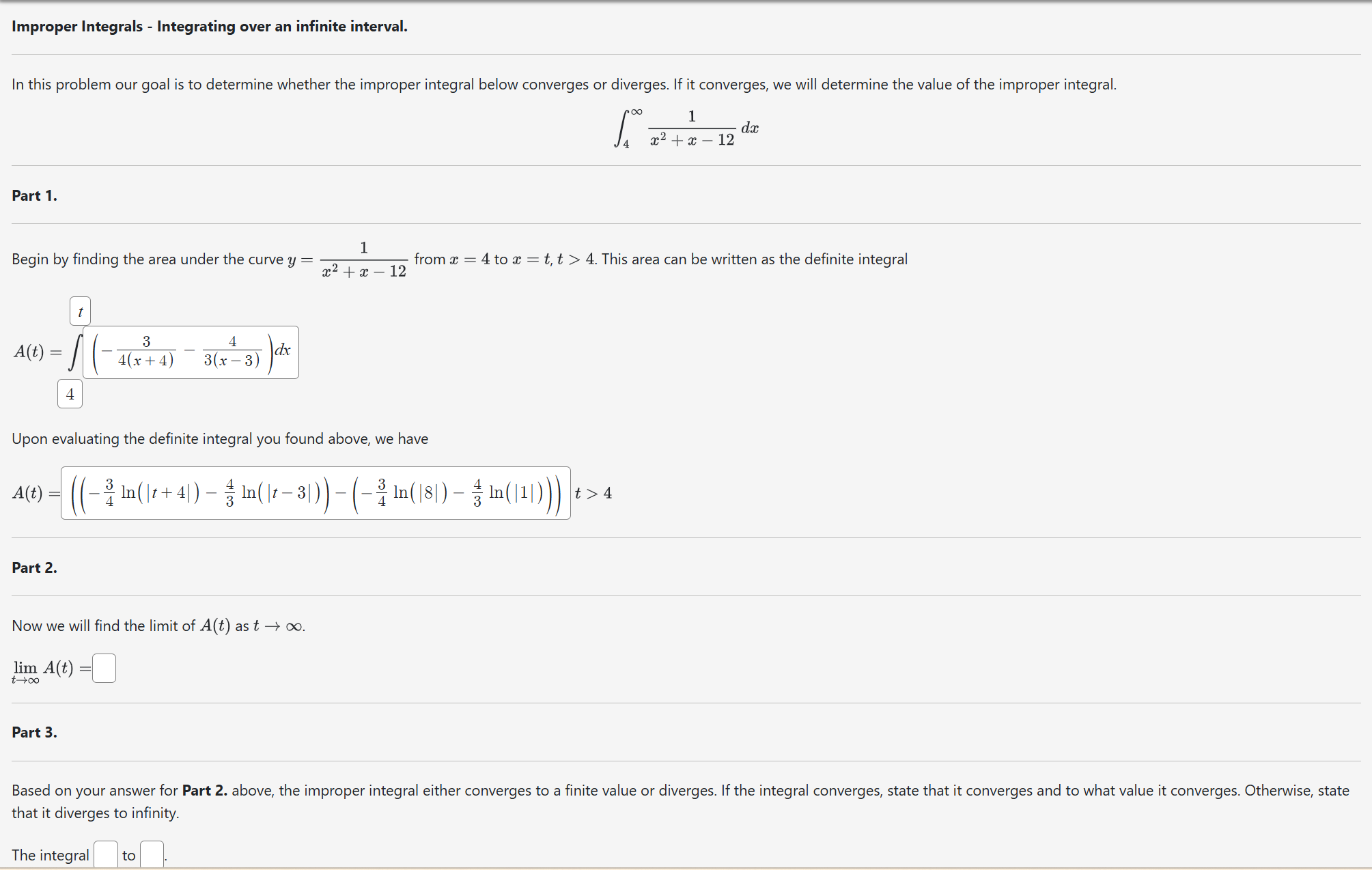 Solved Improper Integrals - ﻿Integrating over an ﻿infinite | Chegg.com