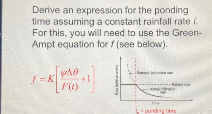 Solved Derive an expression for the ponding time assuming a | Chegg.com