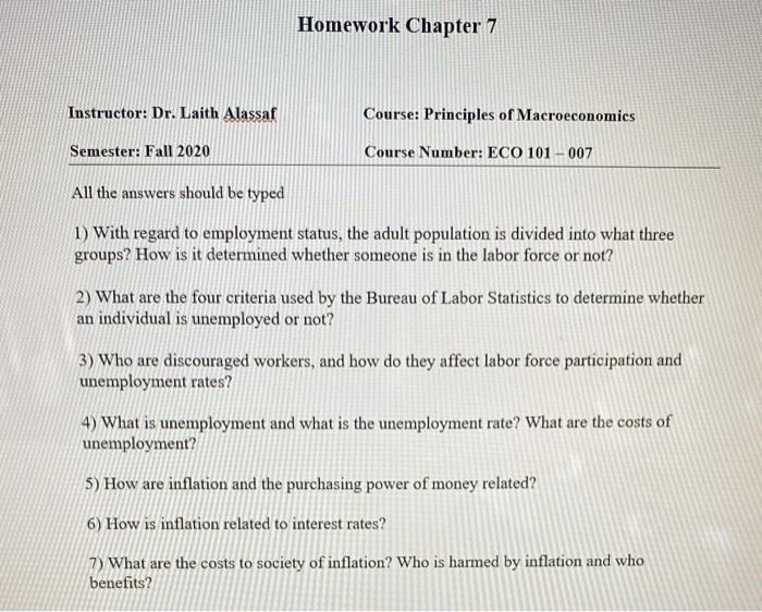 Homework Chapter 7 Instructor: Dr. Laith Alassaf | Chegg.com