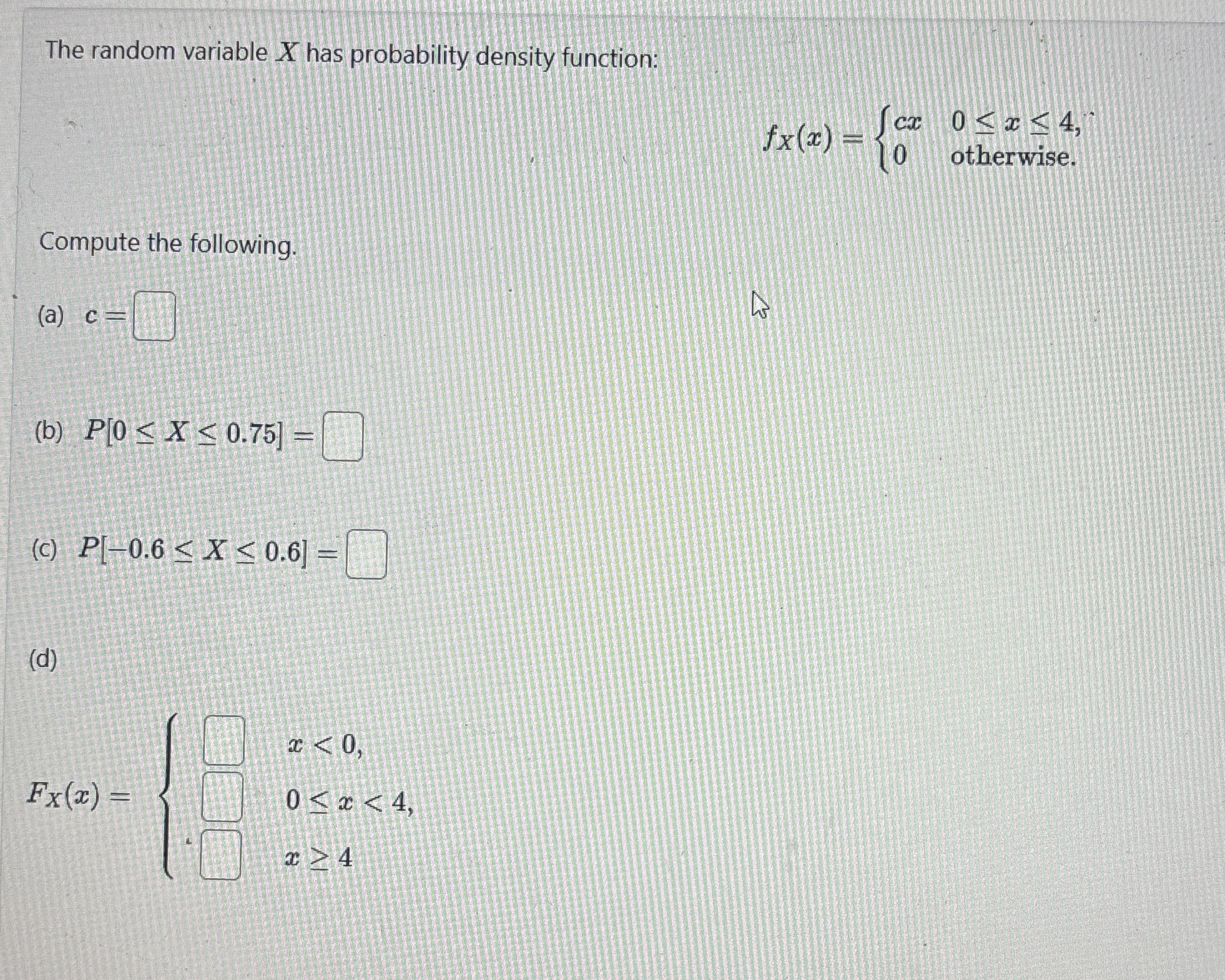 Solved The random variable x ﻿has probability density | Chegg.com