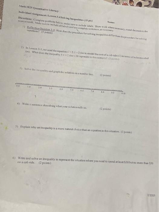 Math 1025 Quantitative Literacy Individual | Chegg.com