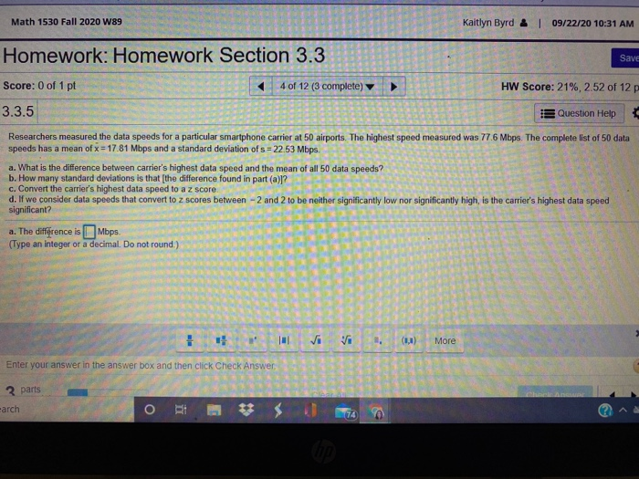 Solved Math 1530 Fall 2020 W89 Kaitlyn Byrd & | 09/22/20 | Chegg.com