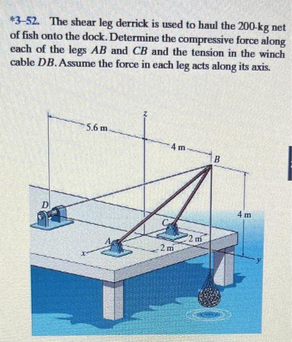 Solved *3-52. The shear leg derrick is used to haul the | Chegg.com