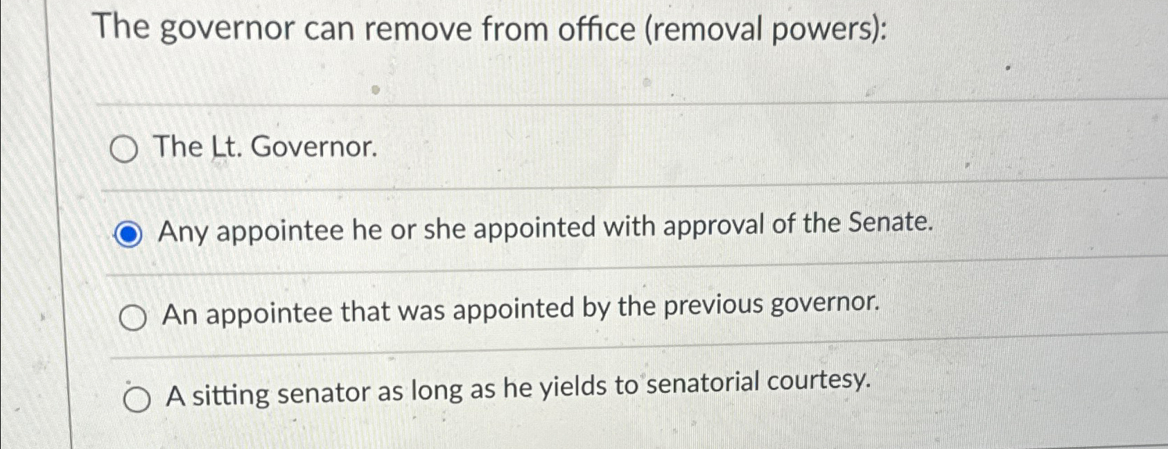 Solved The governor can remove from office (removal | Chegg.com