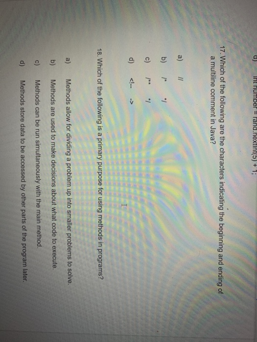 Solved a) int number = rand.nextInt(5) + 1; 17. Which of the | Chegg.com