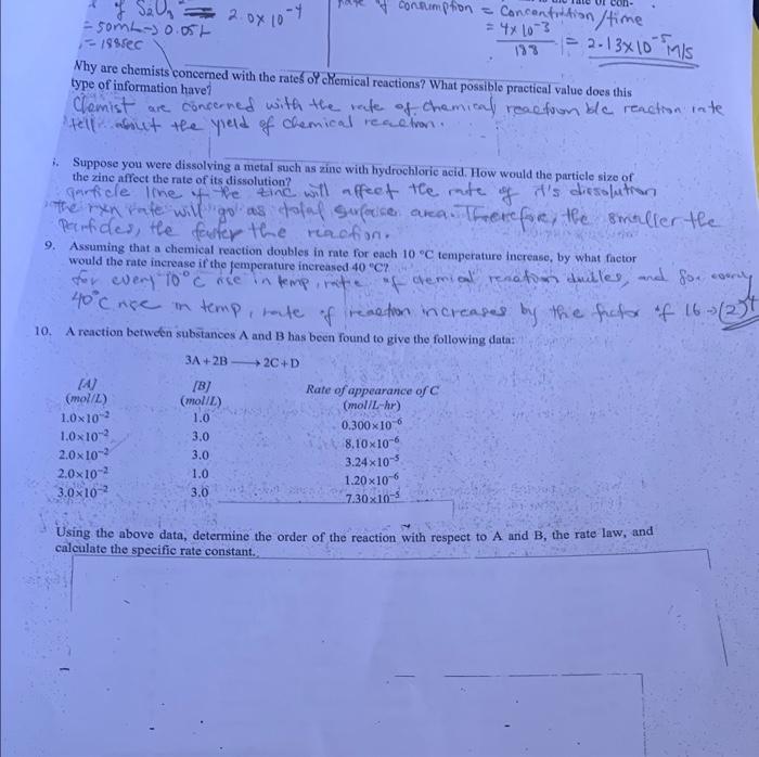 Using the above data, determine the order of the | Chegg.com