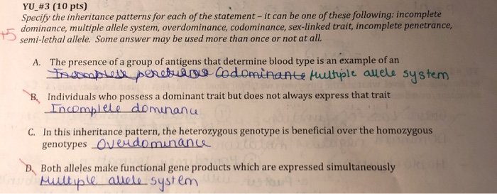 Solved YU #3 (10 pts) Specify the inheritance patterns for | Chegg.com
