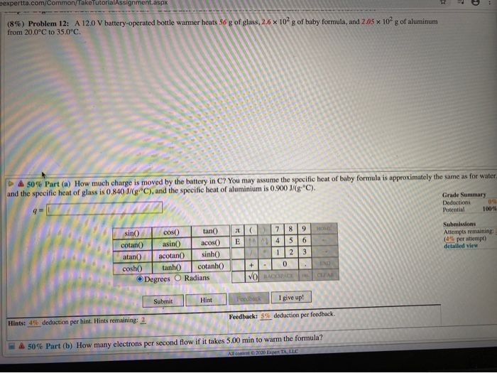 Solved eexpertta.com/common/TakeTutorialAssignment.aspx (8%) | Chegg.com