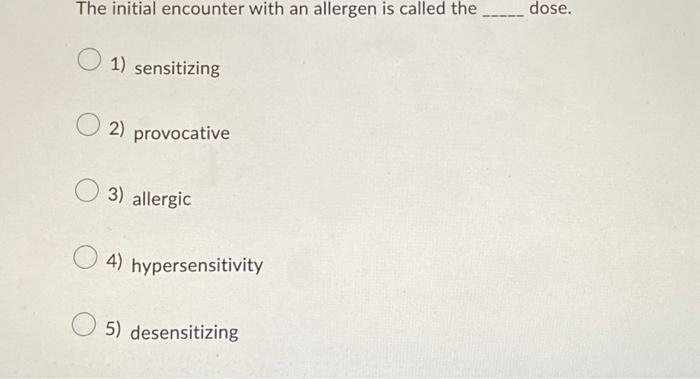 Solved The initial encounter with an allergen is called the | Chegg.com