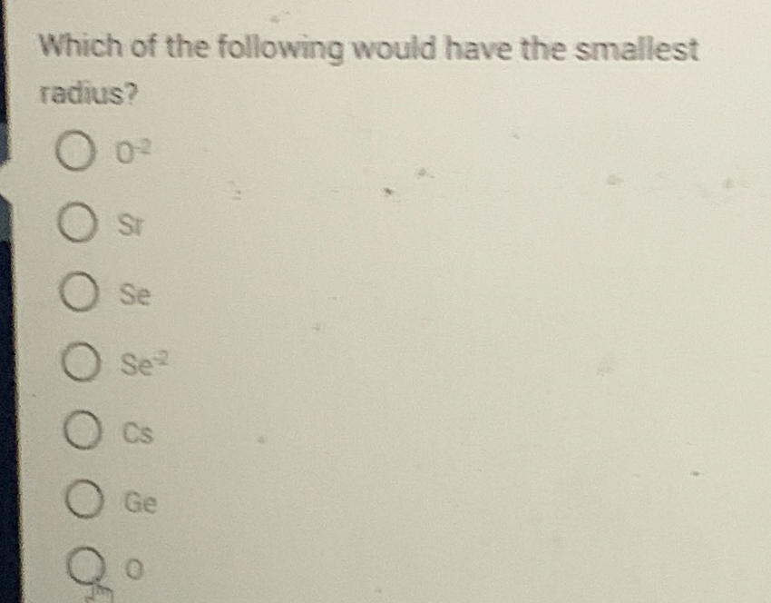 Solved Which of the following would have the smallest | Chegg.com
