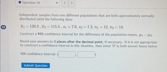 Solved Independent samples from two different populations | Chegg.com