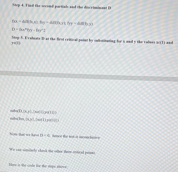 Solved MATLAB PROJECT: Using the Second Derivative Test To | Chegg.com