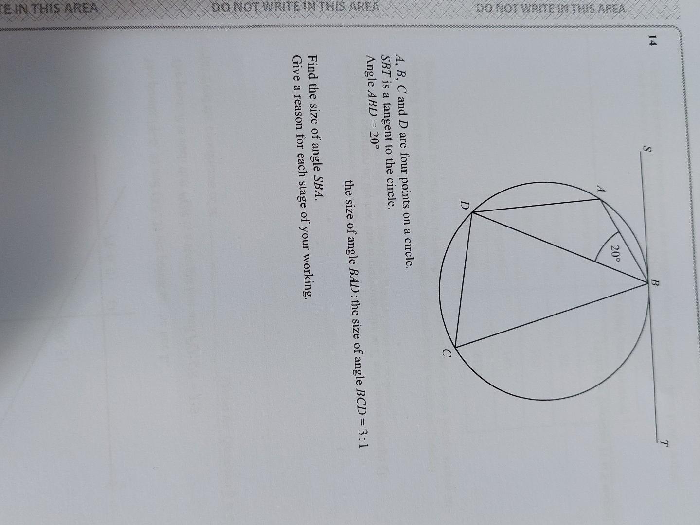 Solved A,B,C and D are four points on a circle. SBT is a | Chegg.com