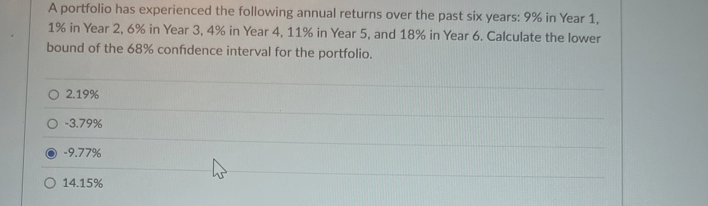 Solved A portfolio has experienced the following annual | Chegg.com
